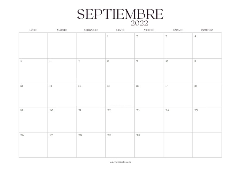 Calendario Septiembre 2022 Horizontal | PDF