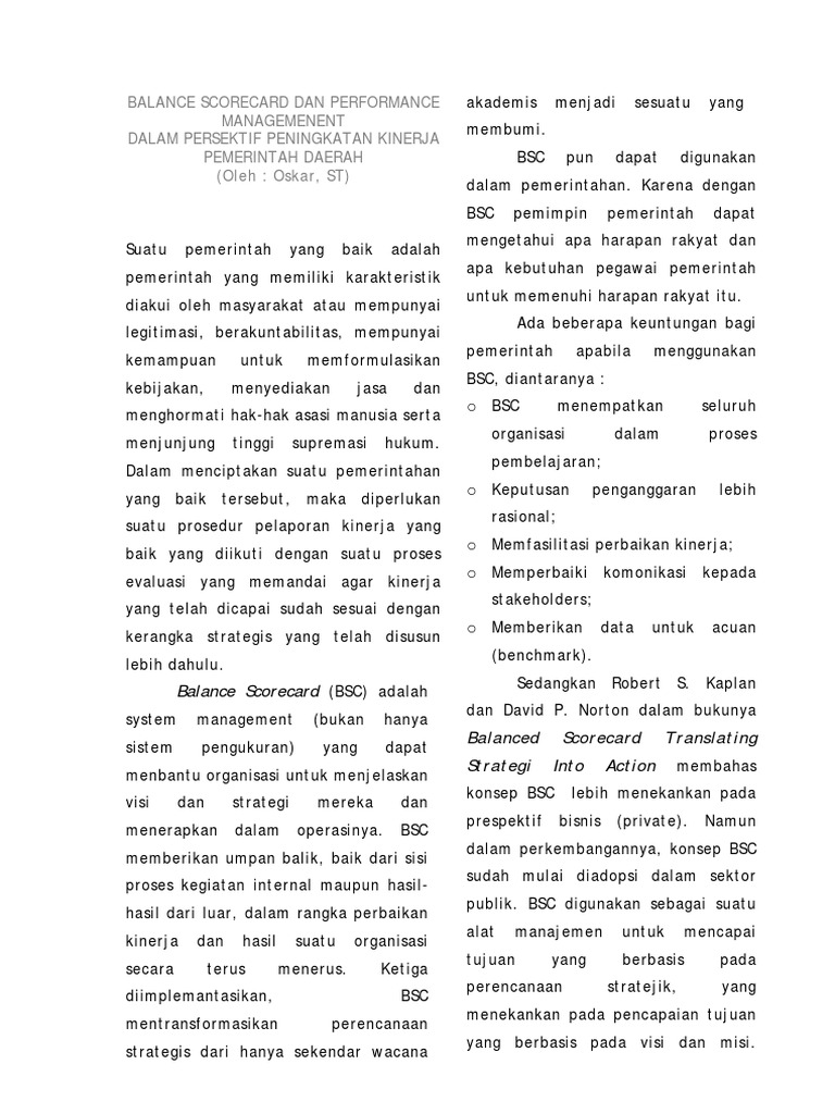 Balance Scorecard Dan Performance Management | PDF