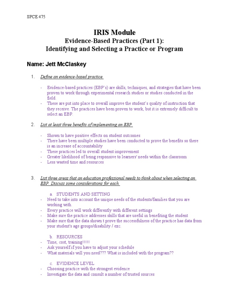 IRIS EBP Module Assessment | PDF | Evidence Based Practice | Psychology
