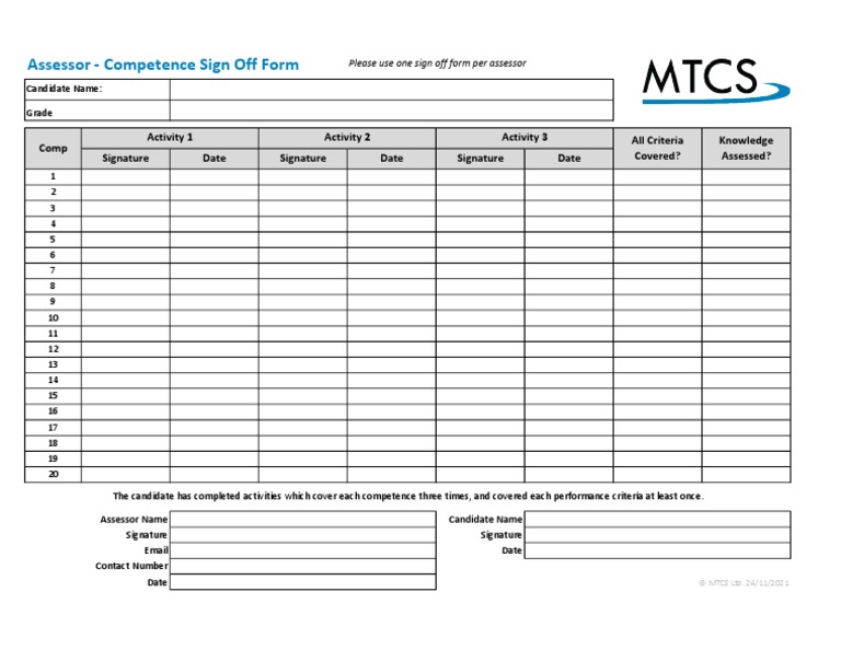 MTCS Assessor SignOff Form | PDF
