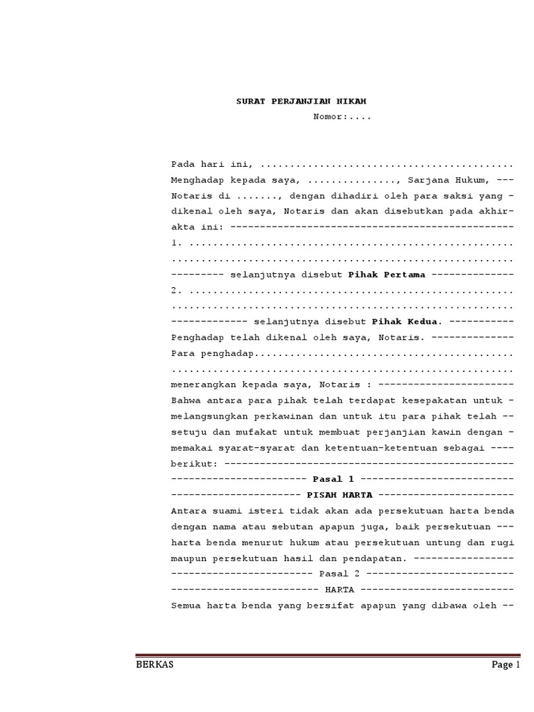 Surat Perjanjian Nikah (Dengan Notaris) | PDF