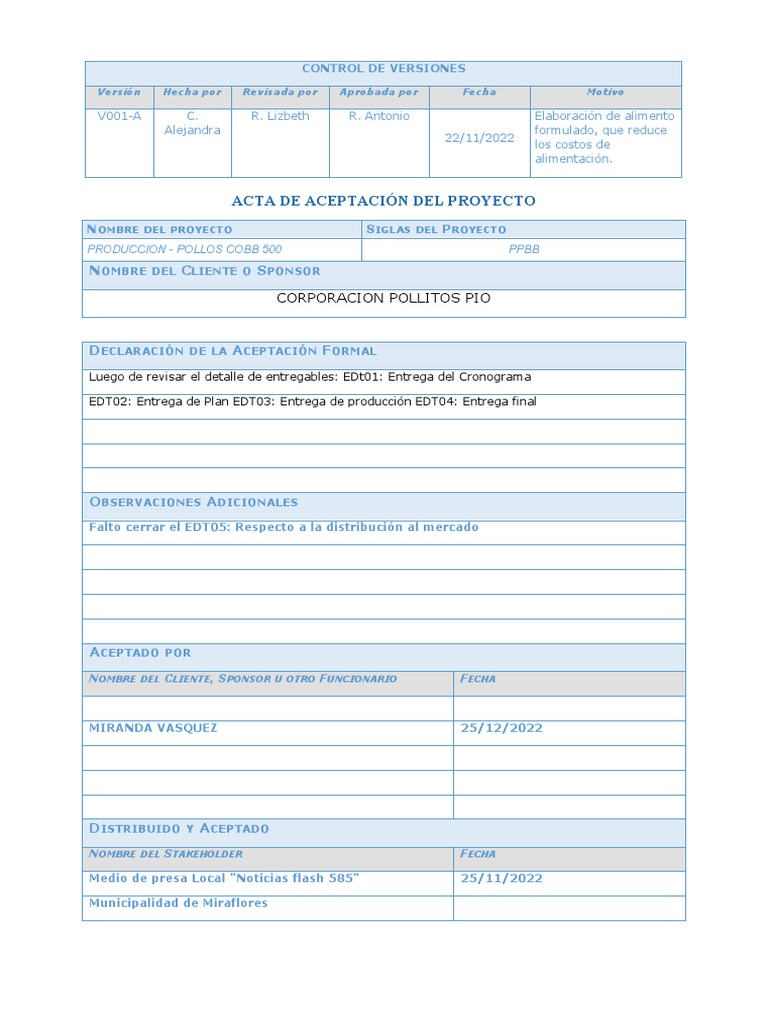 Acta de Aceptacion Del Proyecto | PDF Acta de Aceptacion Del Proyecto | PDF