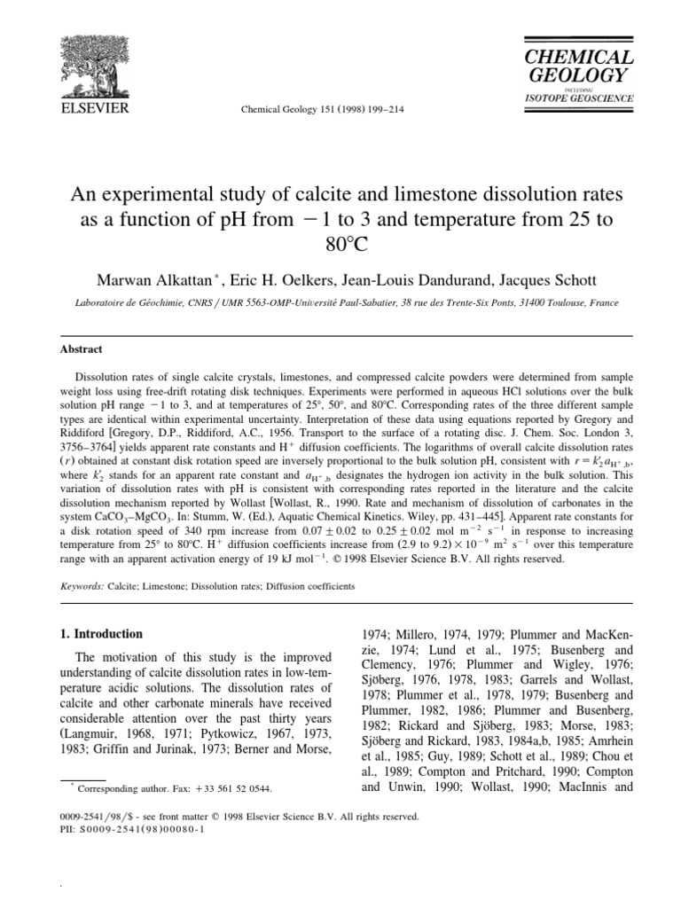 An Experimental Study of Calcite and Limestone Dissolution Rates As A ...