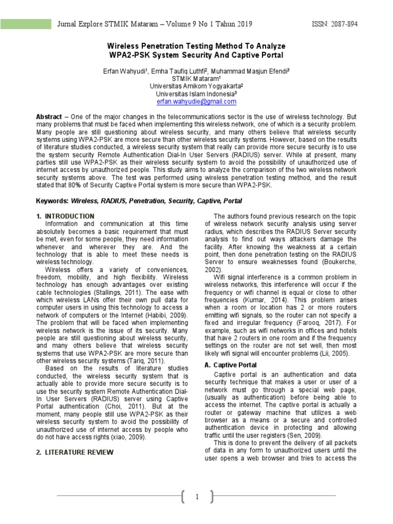 Wireless Penetration Testing Method To Analyze Wpa2-Psk System Security ...