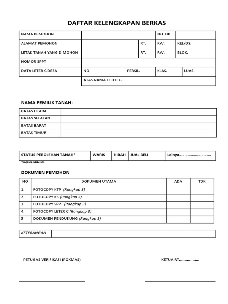 Daftar Kelengkapan Berkas | PDF