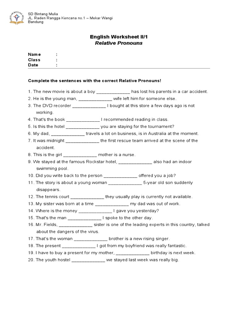 Relative Pronouns Exercise | PDF