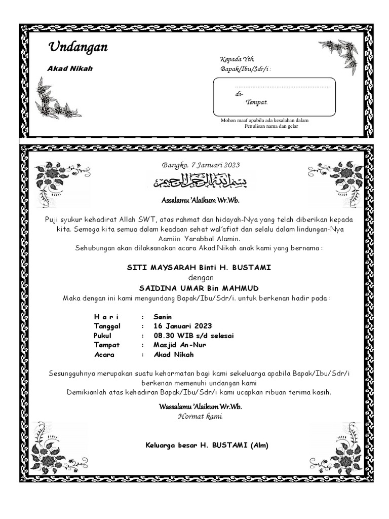 Undangan Akad Nikah dan Resepsi | PDF