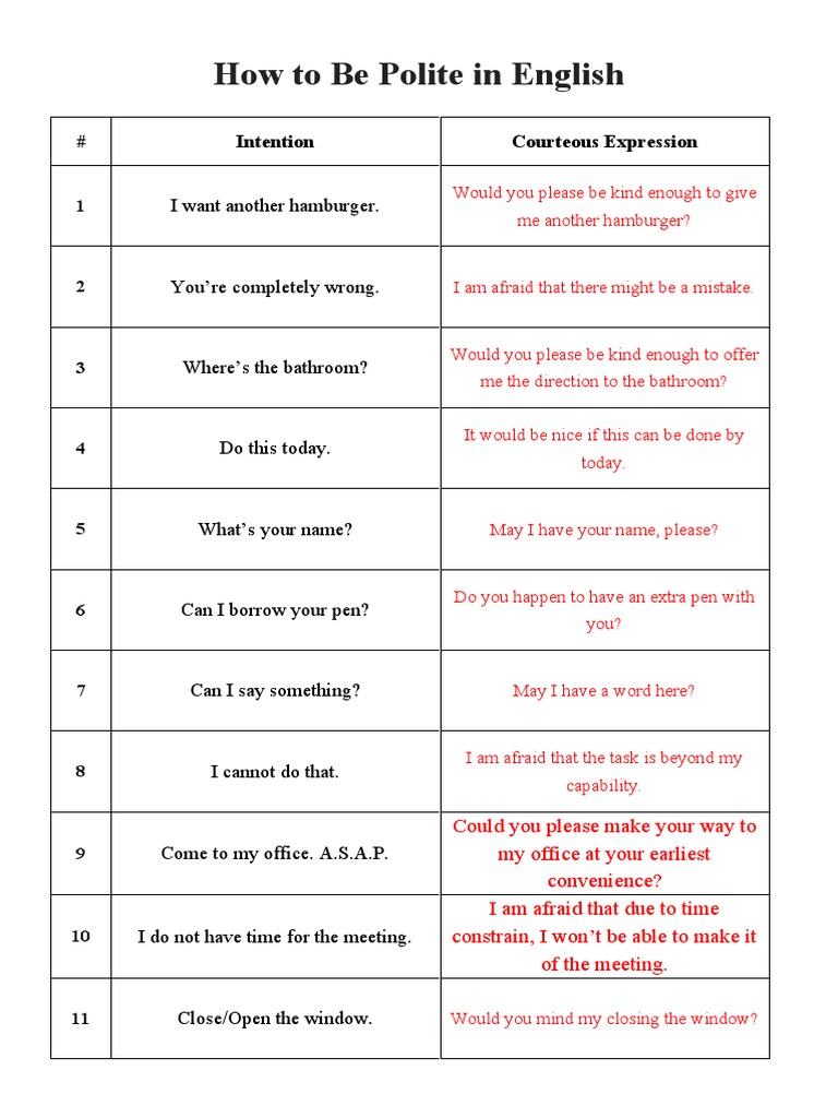 Polite Expressions in English Guide | PDF