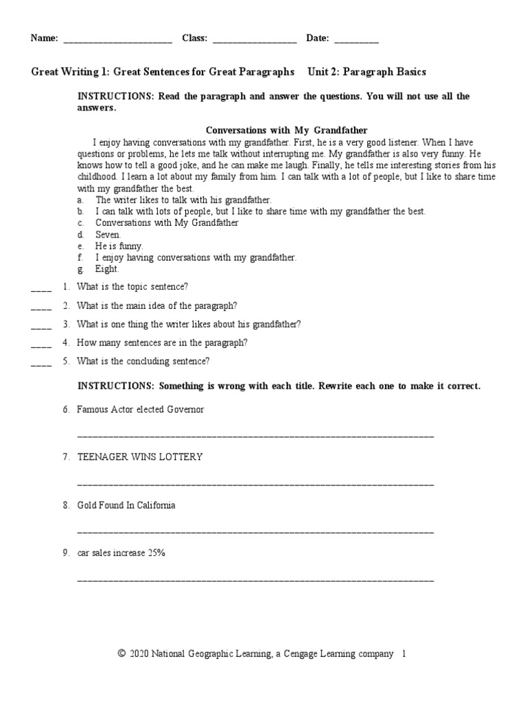 Great Writing 1 Ev Unit 2 Test 1 | PDF | English Language | Linguistic ...