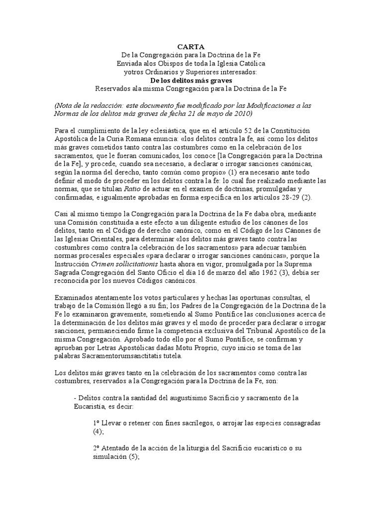 Carta de La Congregacion para La Doctrina de La Fe 002 | PDF | Iglesia Católica