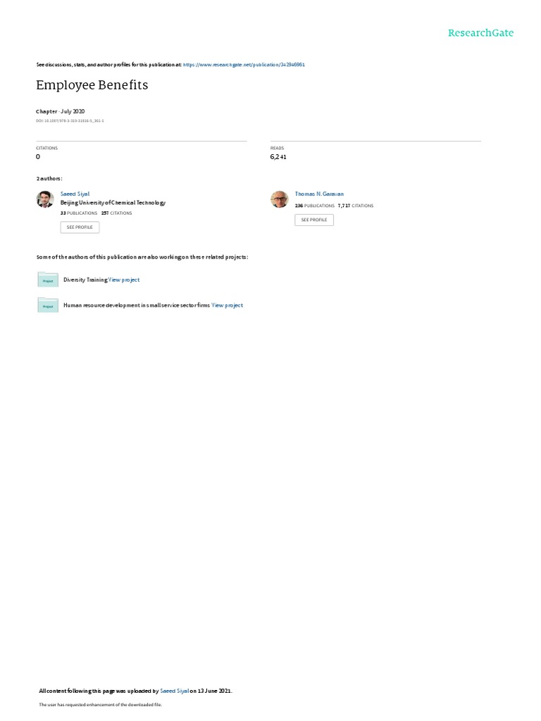 Siyal-Garavan2020 ReferenceWorkEntry EmployeeBenefits | Download Free PDF | Employment | Labour ...