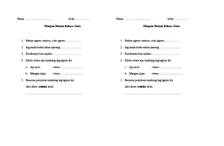 Uh B.jawa Kelas 2 | PDF