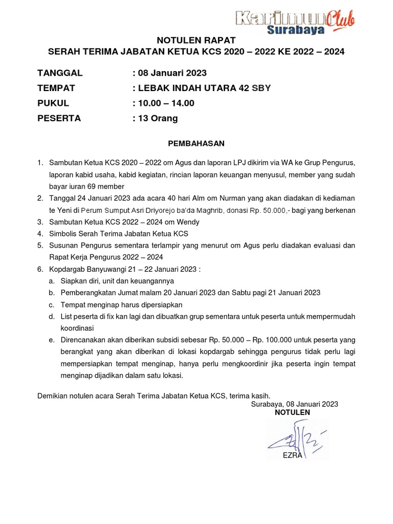 NOTULEN RAPAT 8 Januari 2023 | PDF