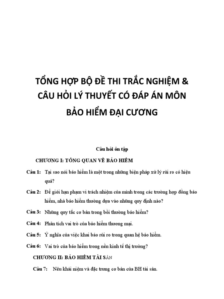 (123doc) - Tong-Hop-Bo-De-Thi-Trac-Nghiem-Cau-Hoi-Ly-Thuyet-Co-Dap-An-Mon-Bao-Hiem-Dai-Cuong | PDF