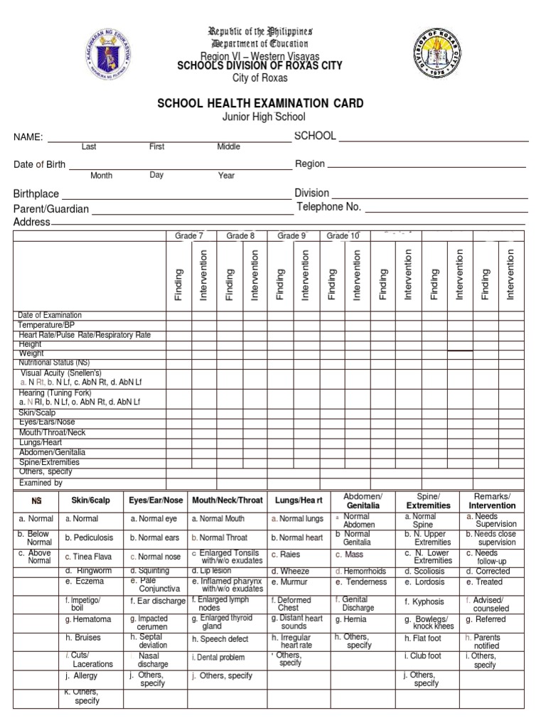 School Health Examination Form EDITED | PDF | Dentistry | Diseases And ...