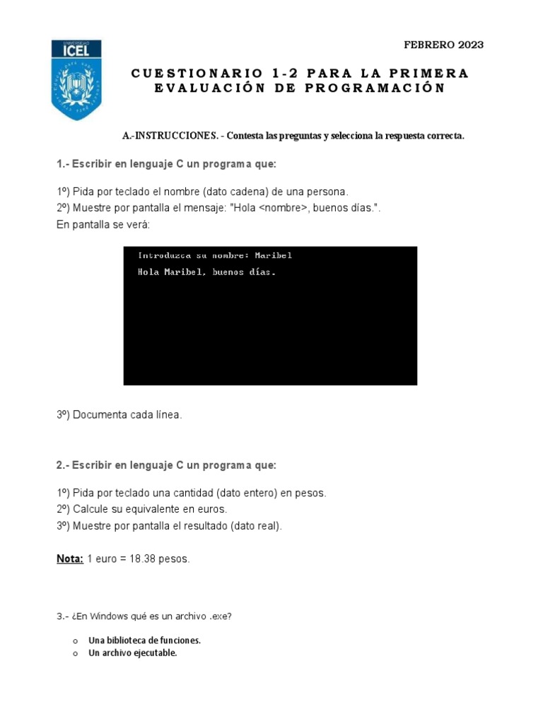 Cuestionario 1-2 Programación C1-23 | PDF | Programación | Programa de computadora