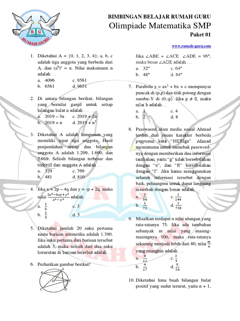 MTK SMP 01 - Soal | PDF