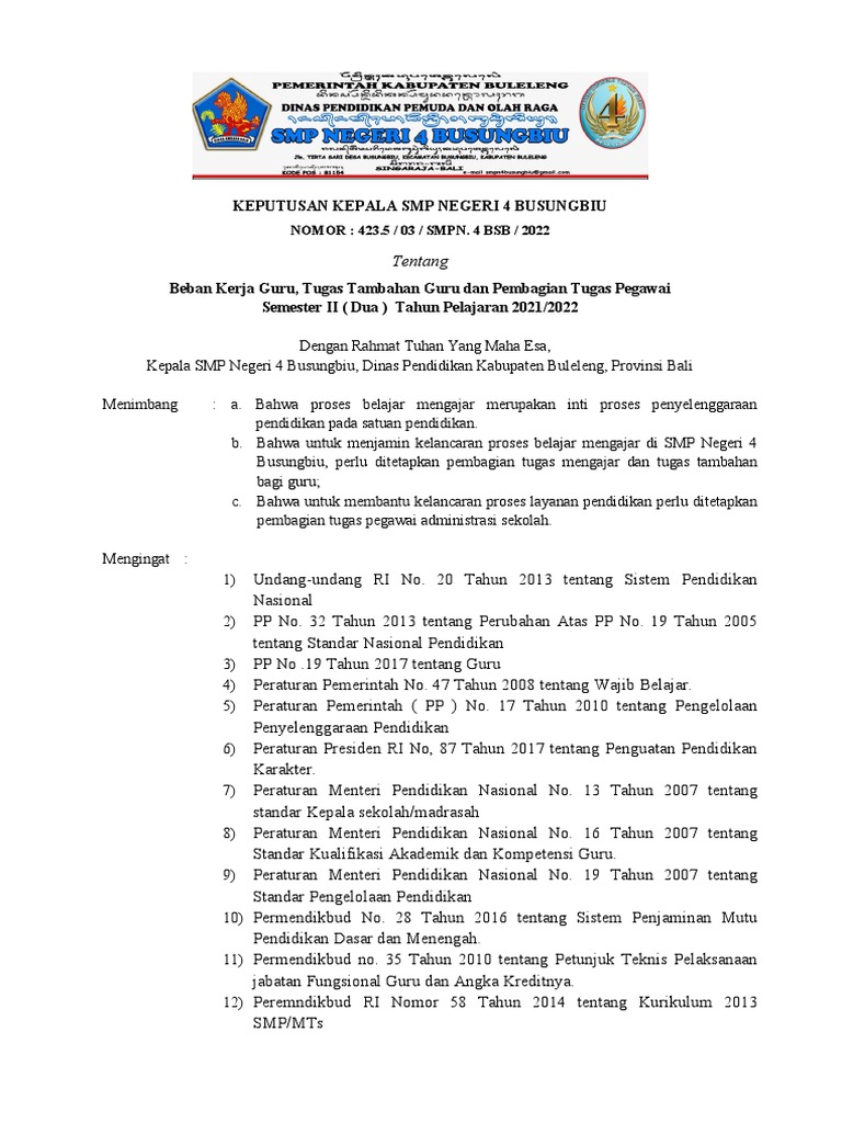 SK PEMBAGIAN TUGAS 2021 2022 Ganjil Genap | PDF