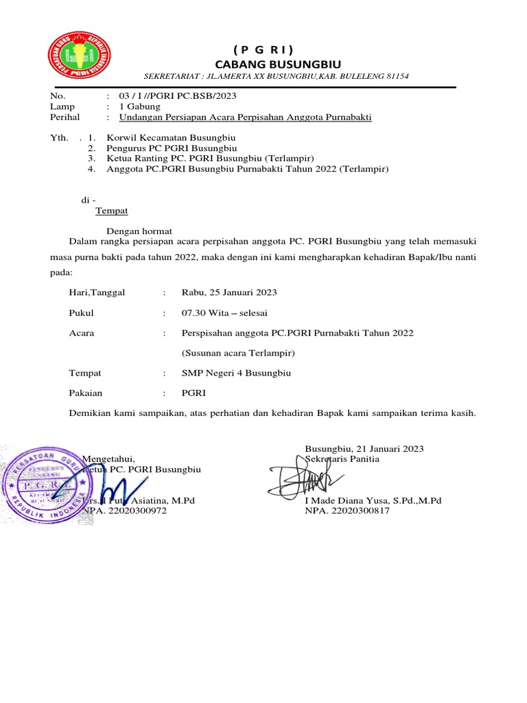Undangan Acara Perpisahan Anggota Purna Th.2022 | PDF