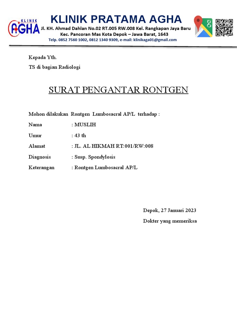 Surat Pengantar Rontgen | PDF