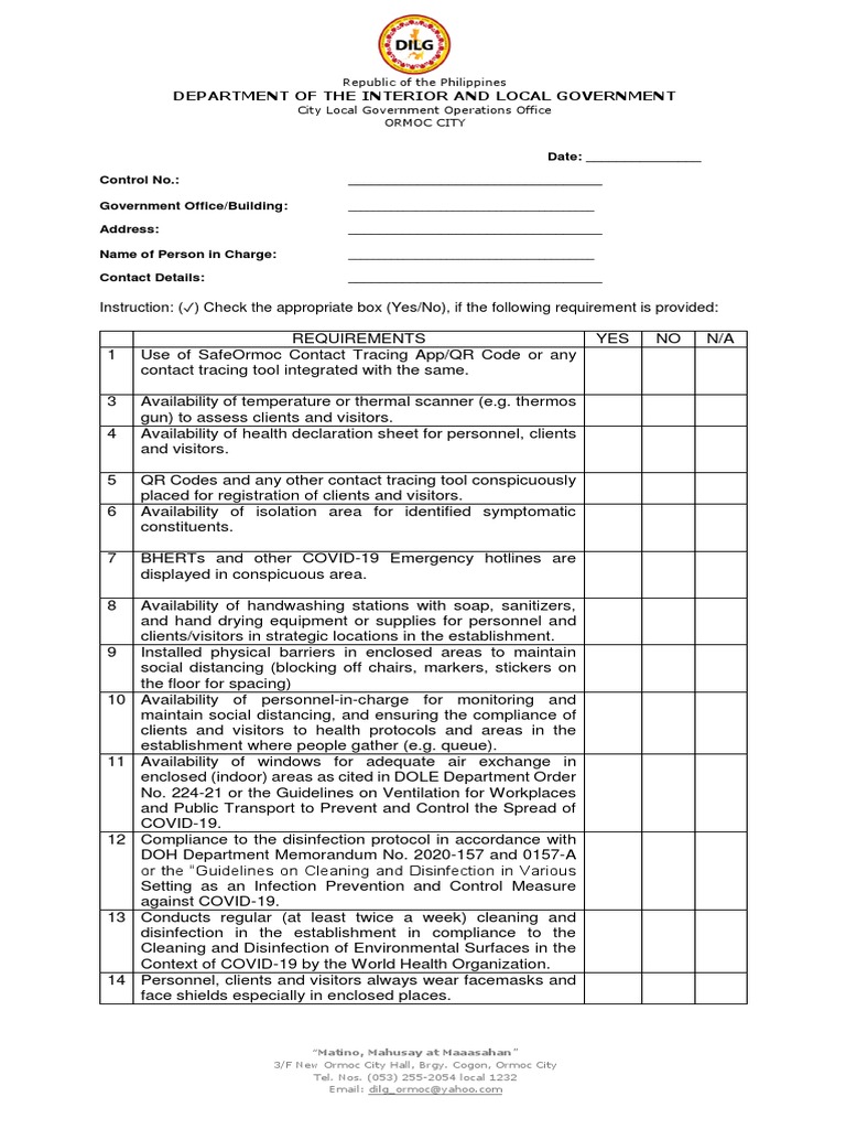 Safet Seal Certification Checklist | PDF | Public Health | Health Sciences