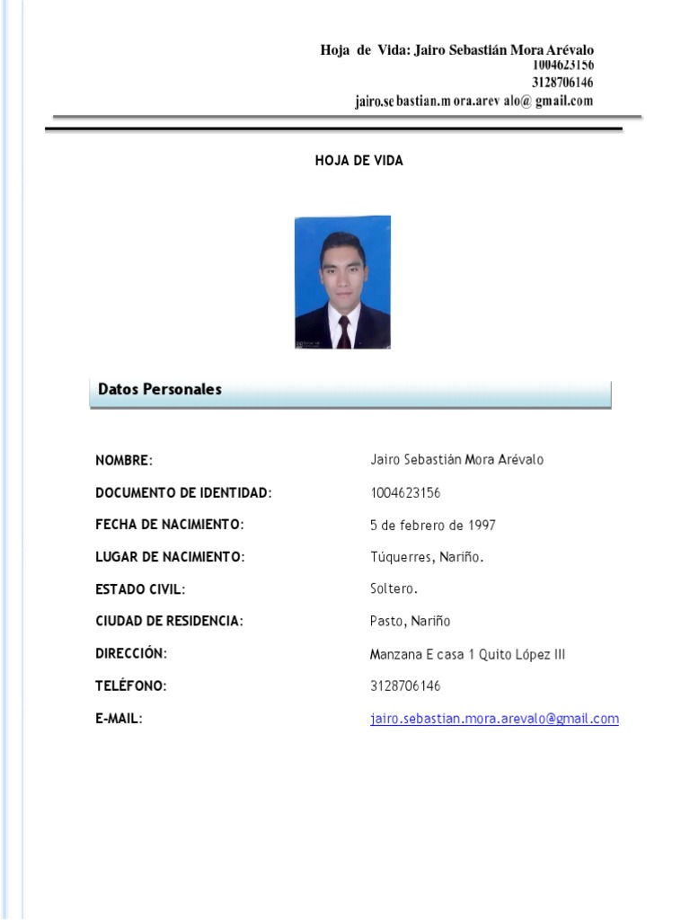 Hoja de Vida de Jairo Mora Arévalo | PDF | Colombia