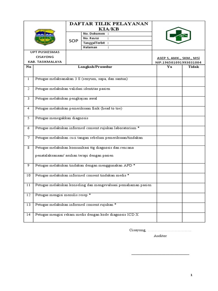Daftar Tilik Kia Dan KB | PDF