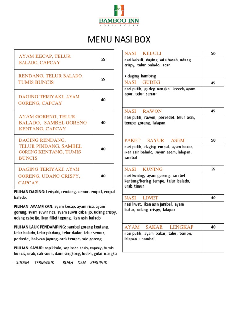 Menu Nasi Box | PDF