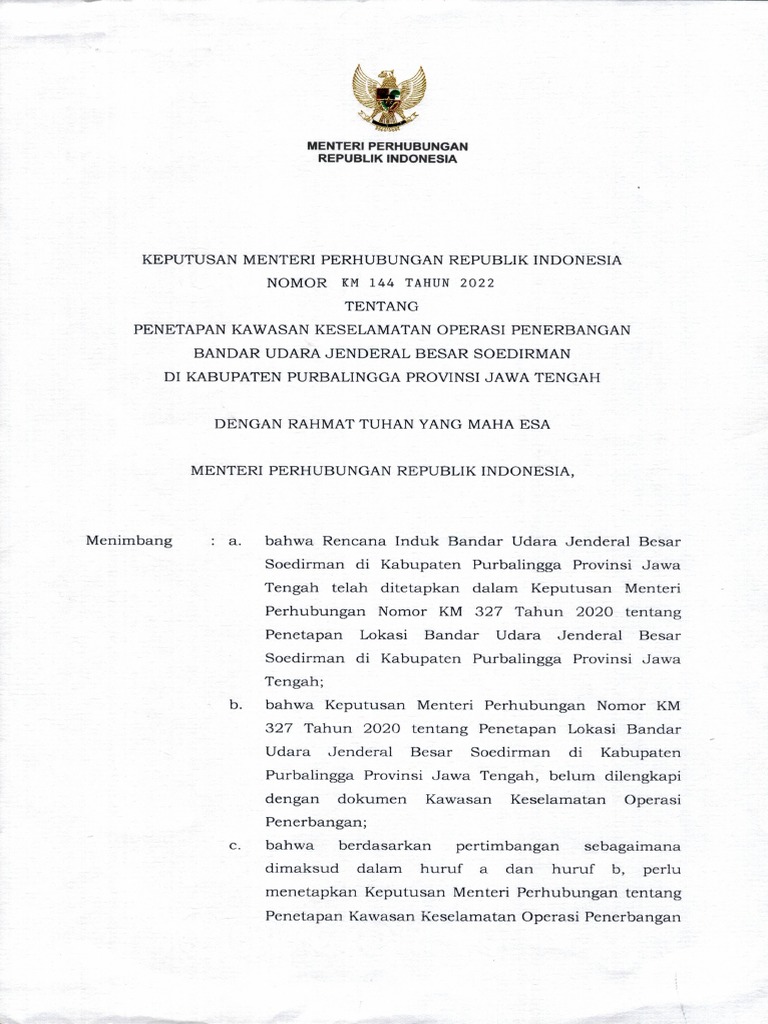 KM 144 TAHUN 2022 KKOP Bandara Jend. Besar Soedirman | PDF