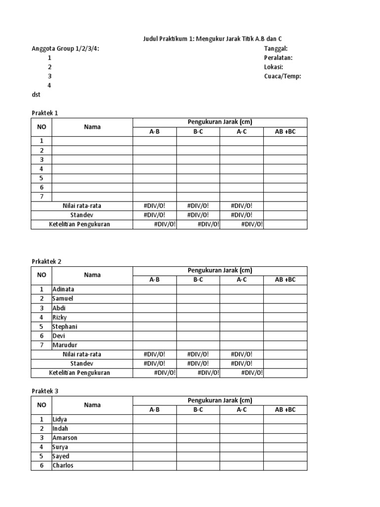 Contoh Tabel Pengukuran Jarak | PDF