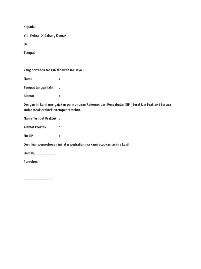 Permohonan Pencabutan Sip (Edit) | PDF