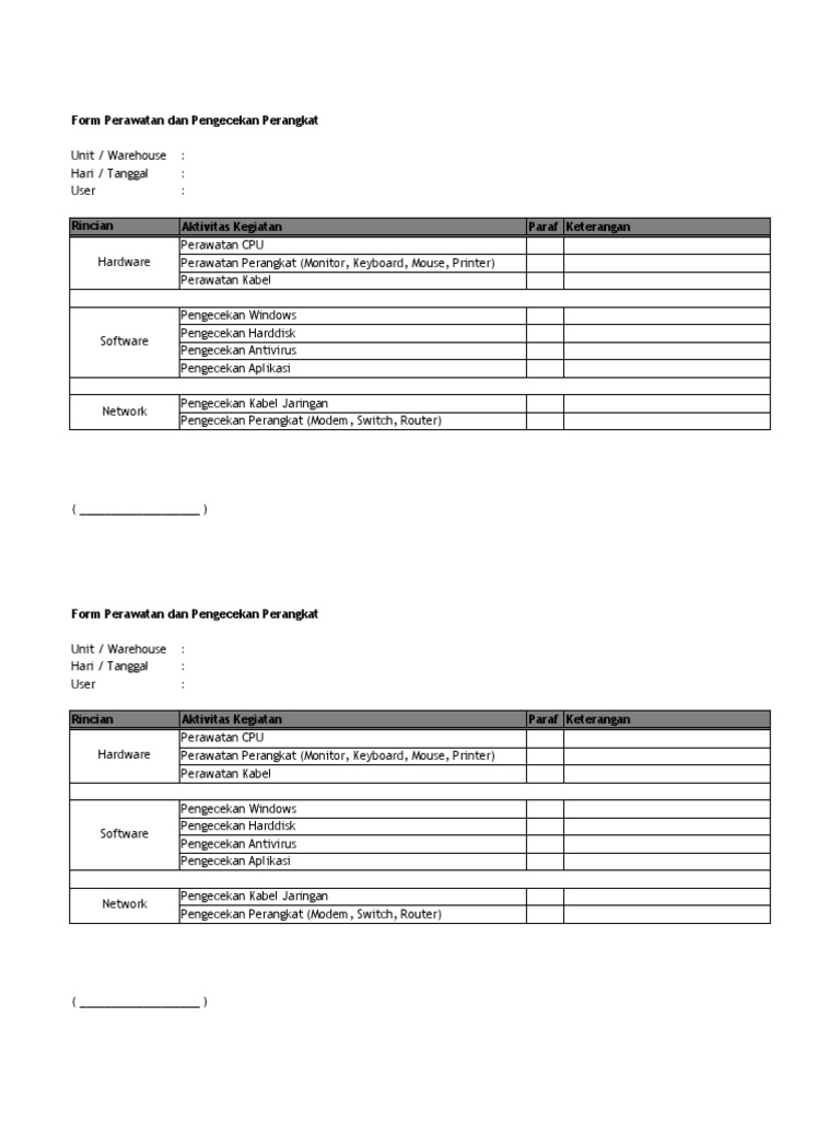 Formulir Perawatan dan Pengecekan Perangkat | PDF