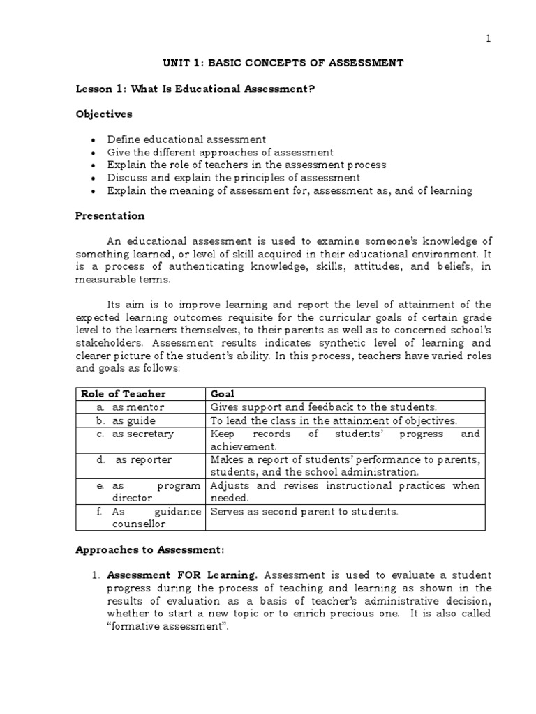 Assessment In Learning 1 Edited 3 Pdf Educational Assessment Learning