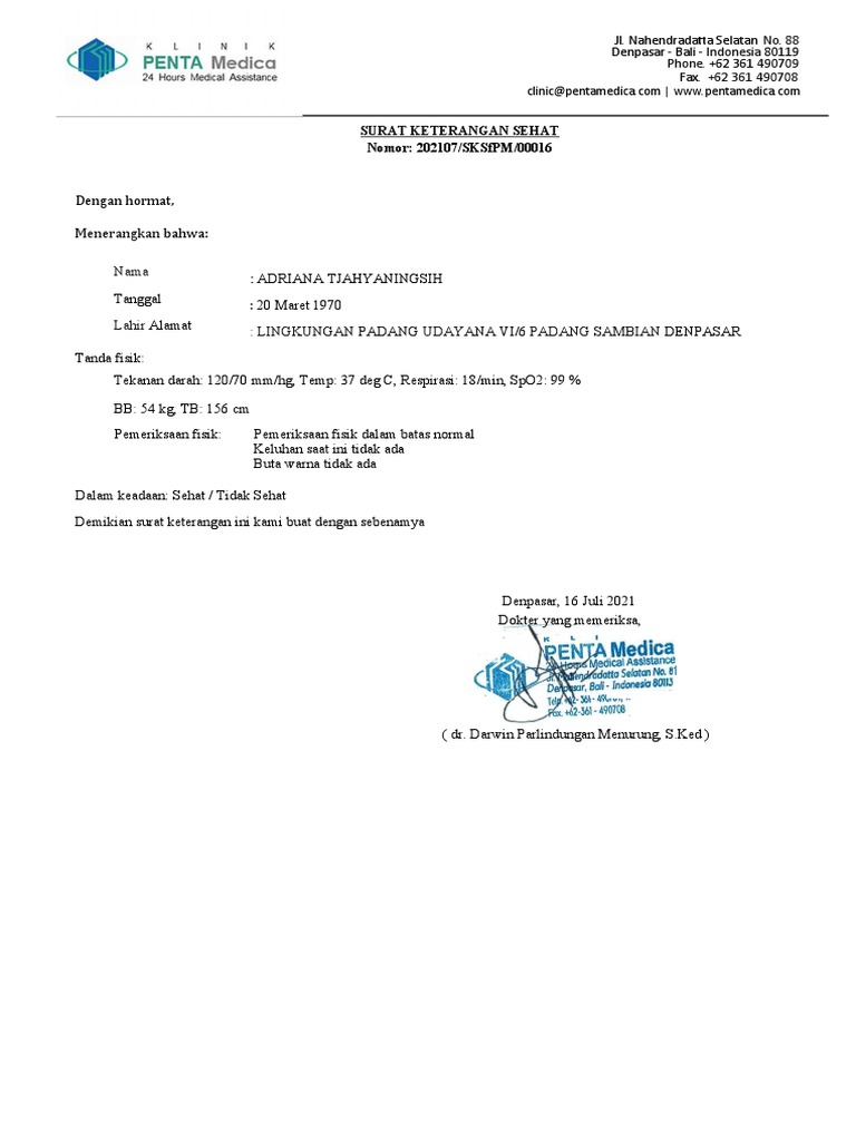 Surat Sehat Mami | PDF