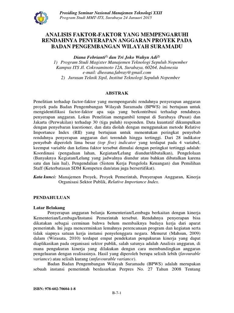 Analisis Faktor-Faktor Yang Mempengaruhi Penyerapan Anggran Proyek ...