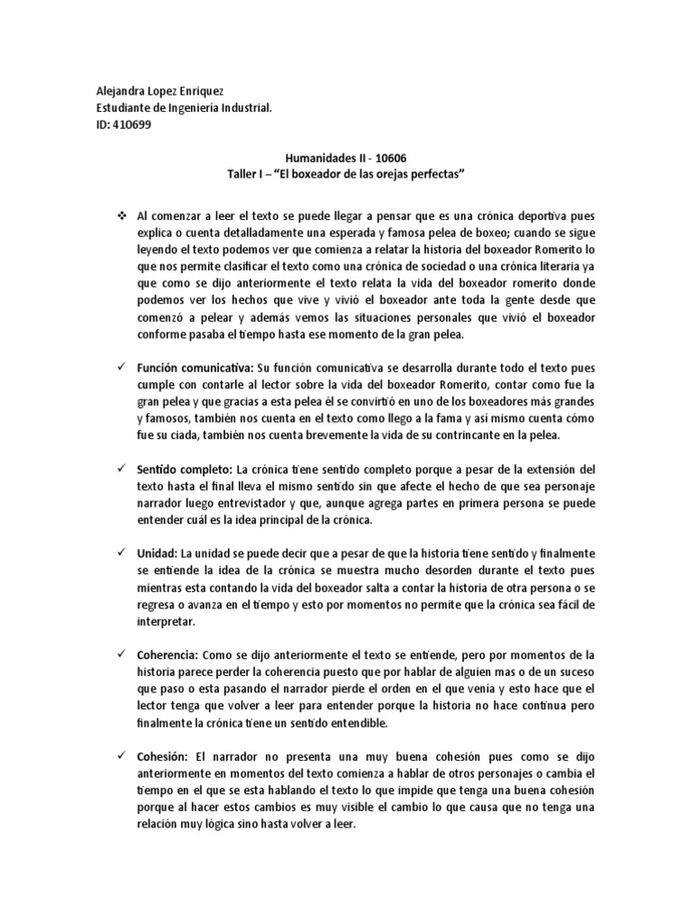 Taller I El Boxeador de Las Orejas Perfectas | PDF