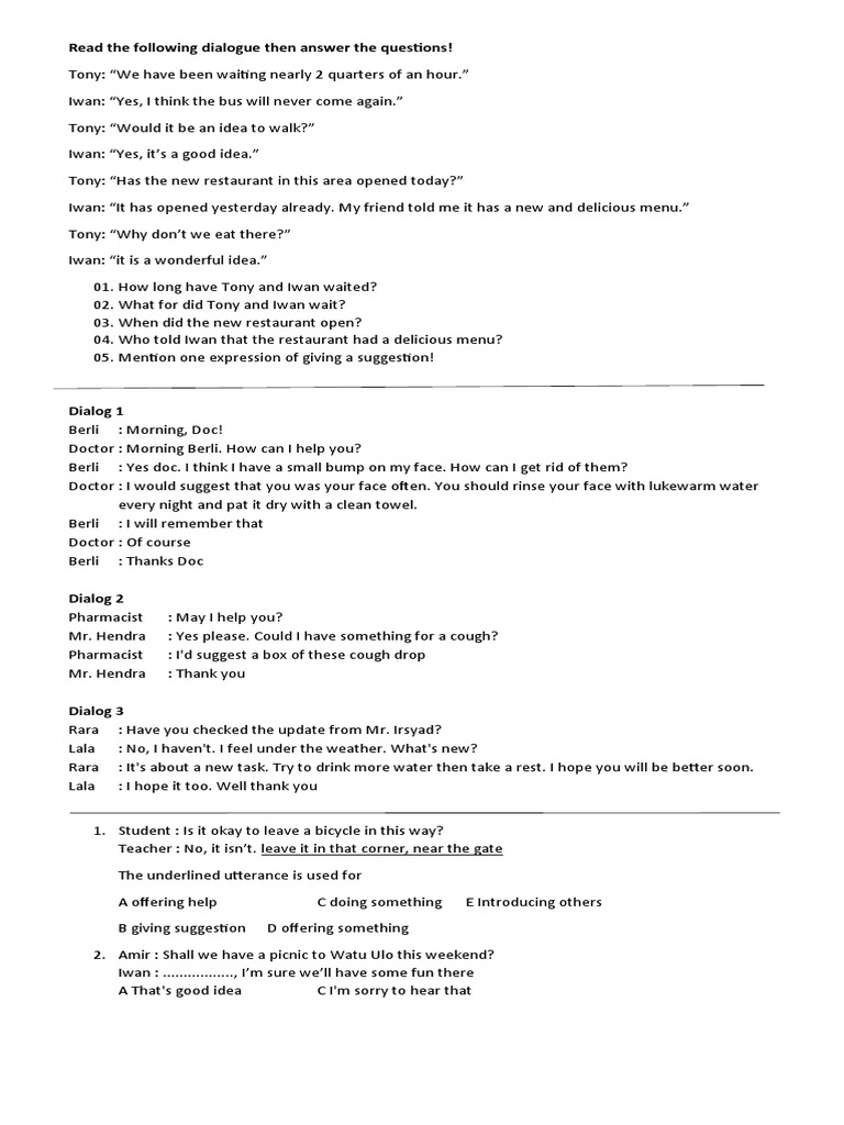 Read The Following Dialogue Then Answer The Questions! | PDF ...