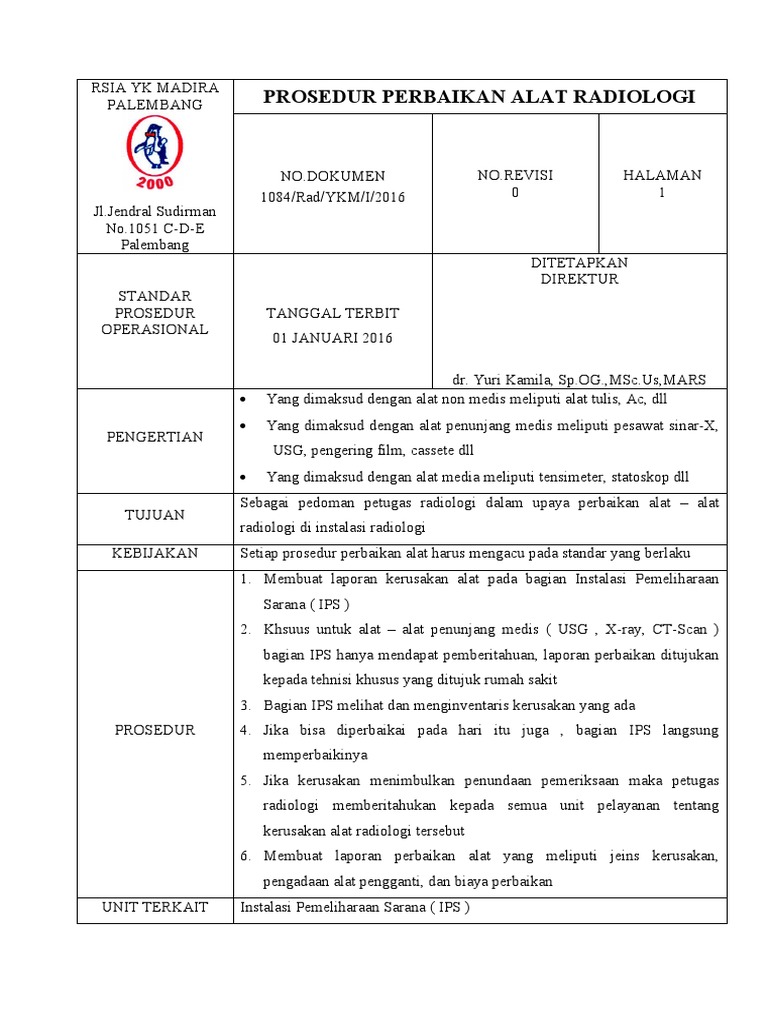 SPO Prosedur Perbaikan Alat Radiologi | PDF