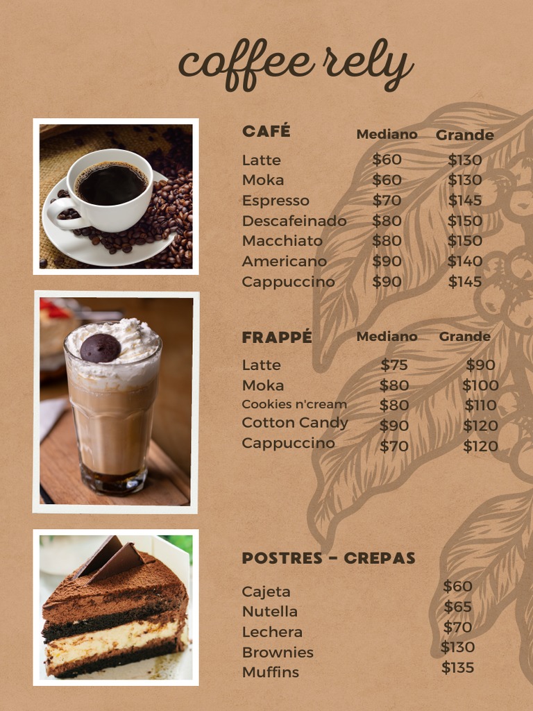 Menú Cafetería Sencillo Café | PDF