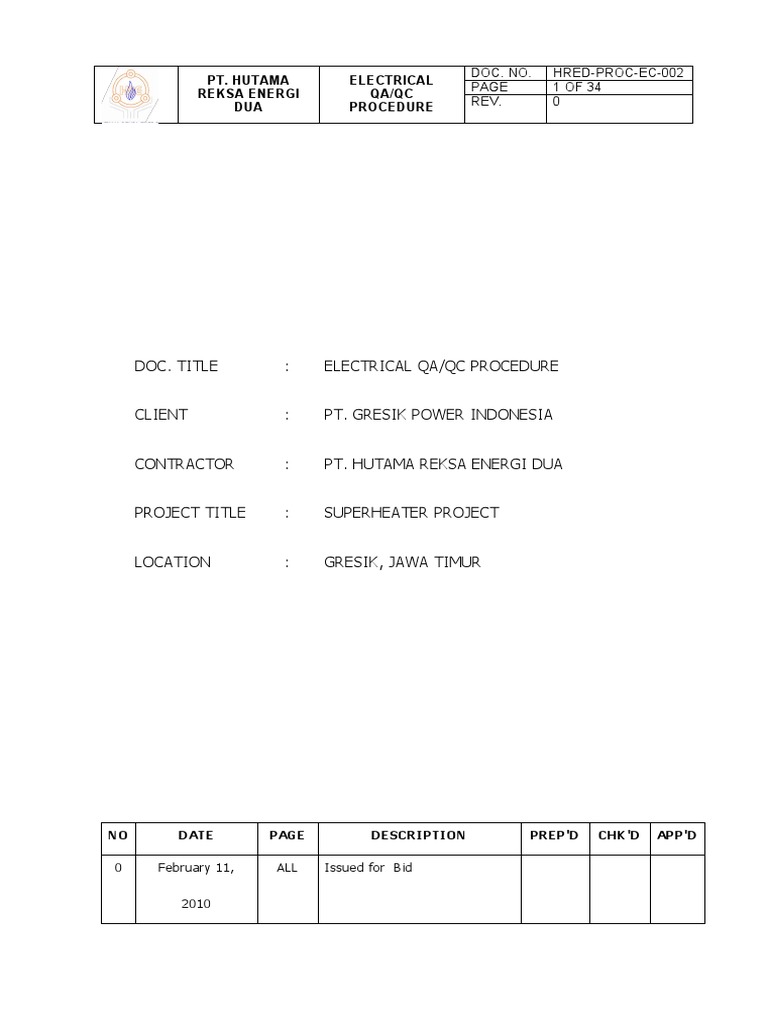 Electrical QA/QC Procedure for Superheater | PDF | Transformer | Volt