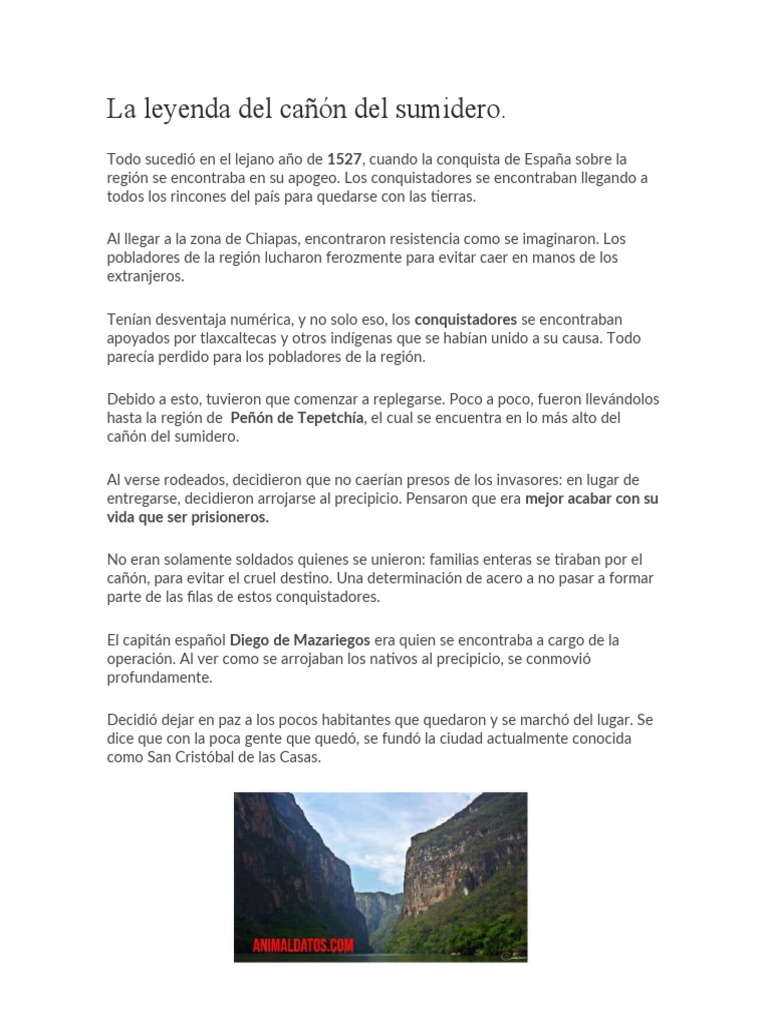 La Leyenda Del Cañón Del Sumidero | PDF | Historia