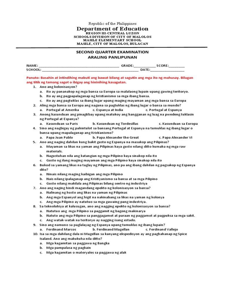 2nd Grading Exam - AP 5 | PDF