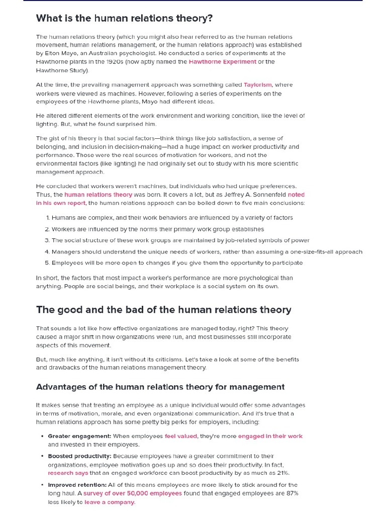 Human Relation Theory and Its Drawbacks | PDF