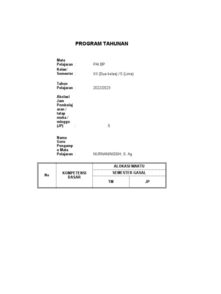 Prota Dan Prosem Pai Kls Xii | PDF