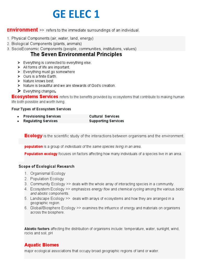 Ge Elec 1 Midterm | PDF | Ecology | Ecosystem