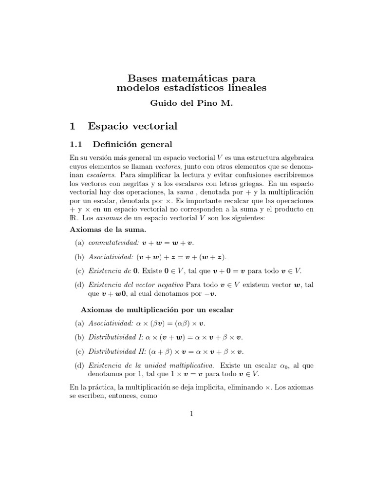 Bases Matem Aticas para Modelos Estad Isticos Lineales: Guido Del Pino ...