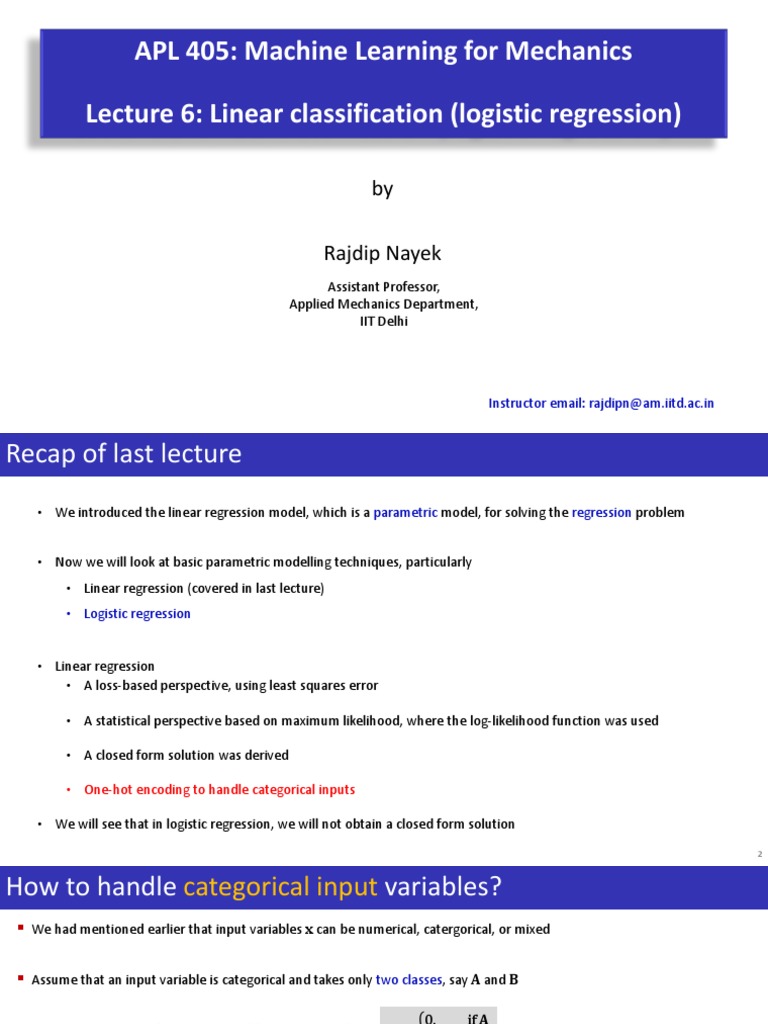 Lecture 6 | PDF | Logistic Regression | Statistical Classification Lecture 6 | PDF | Logistic Regression | Statistical Classification