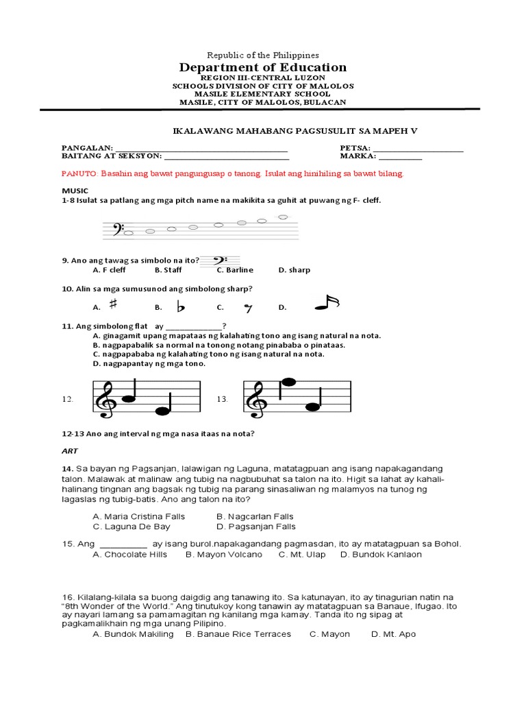 2nd Grading Exam - MAPEH 5 | PDF