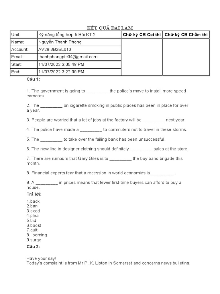 K Năng T NG Hơp 5 Bài KT 2 | PDF | News | Argument