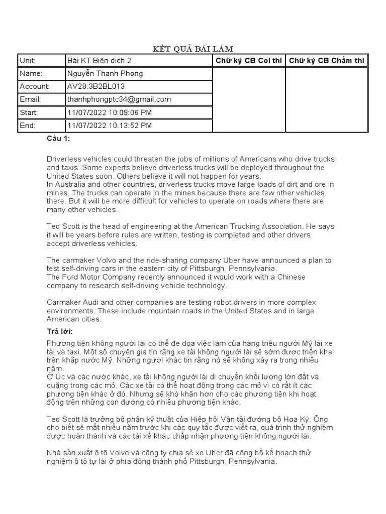 Bài KT Biên Dich 2 | PDF